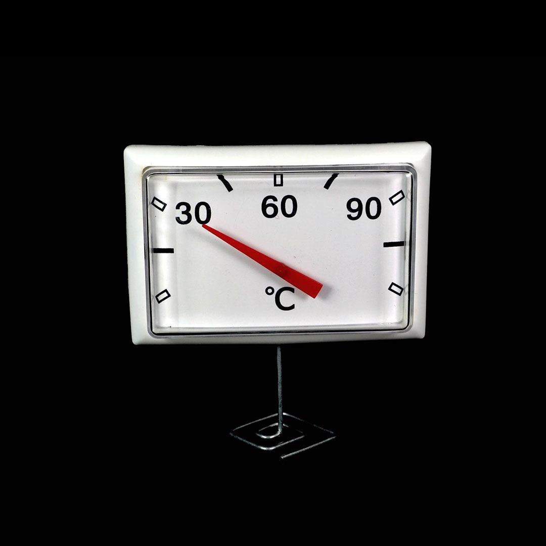 Rectangular thermometer, white dial with black numbers 30/90, external ...