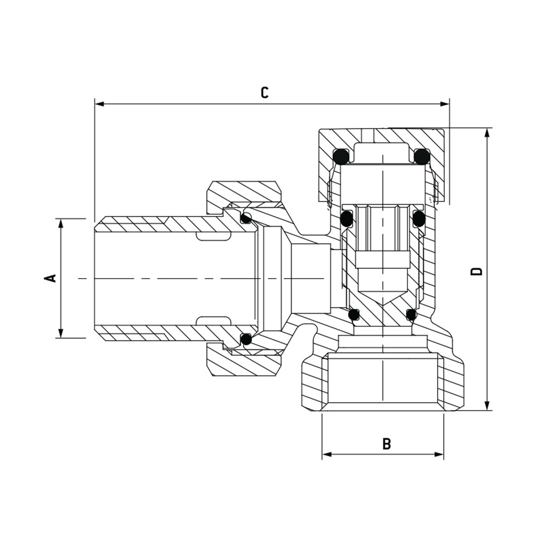 Radiator angle lockshield for iron tube - Unival