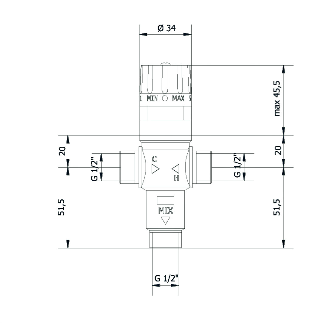 Thermostatic mixing valve, MM connection - Unival